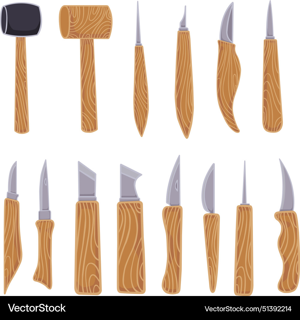 Knife hammer and needle wood carving tool Vector Image
