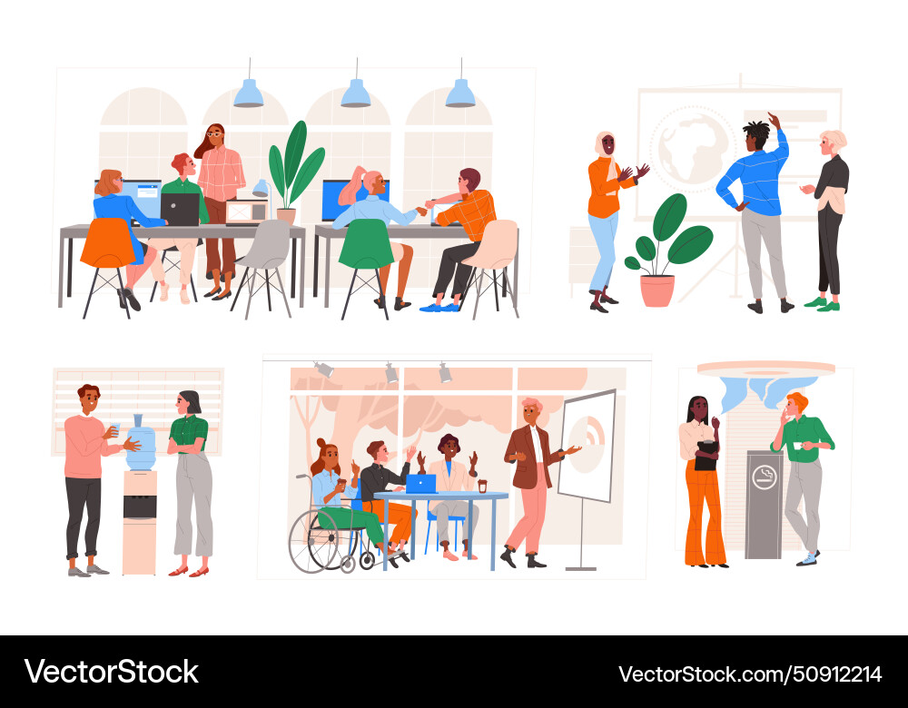 Set of scenes with office workers Royalty Free Vector Image