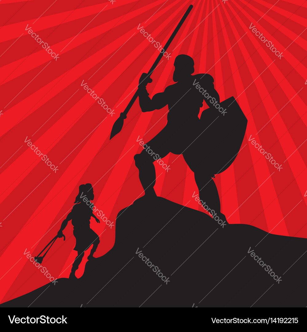 David und Goliath Silhouette Lizenzfreies Vektorbild
