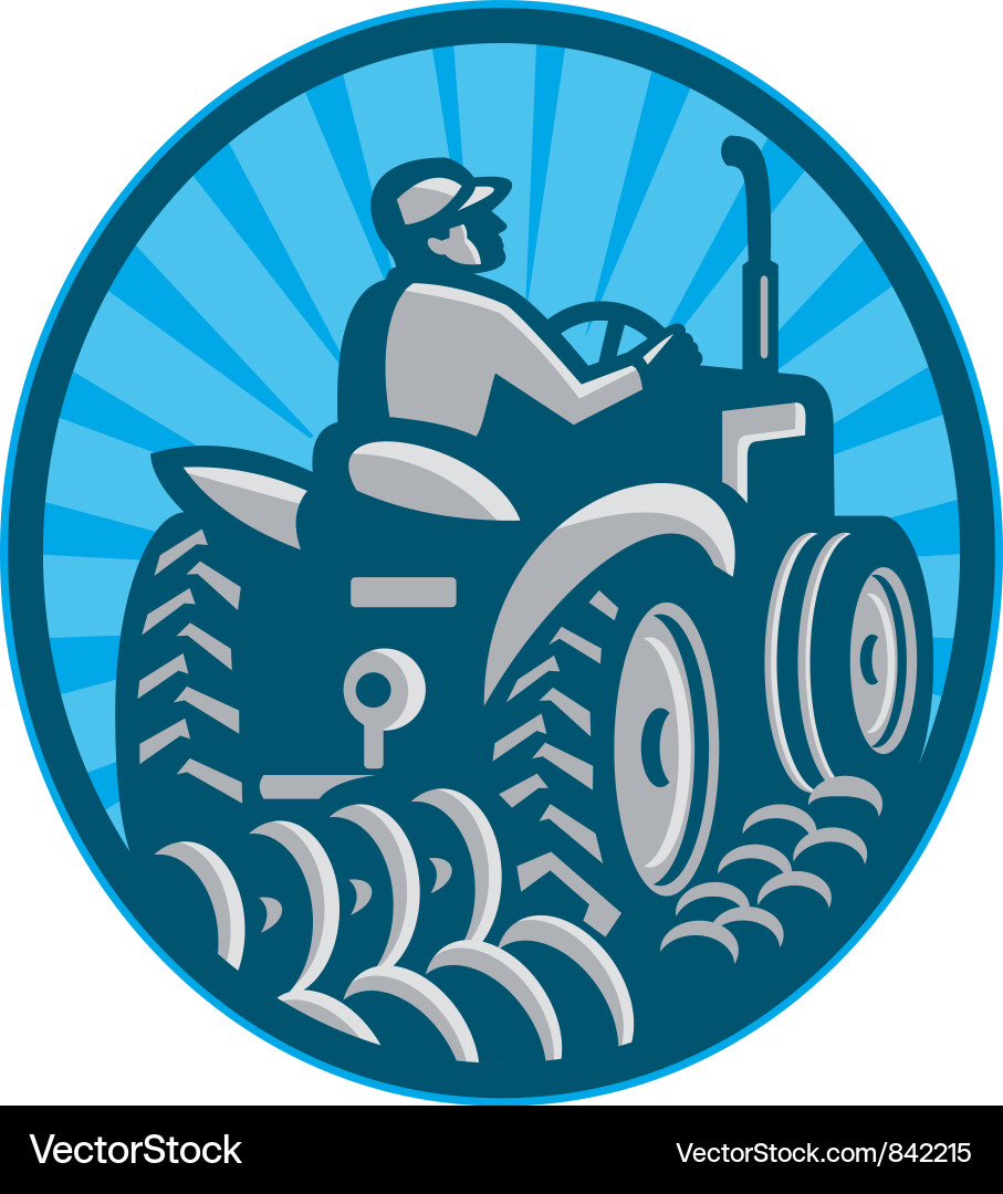 Farmer plowing with tractor Royalty Free Vector Image