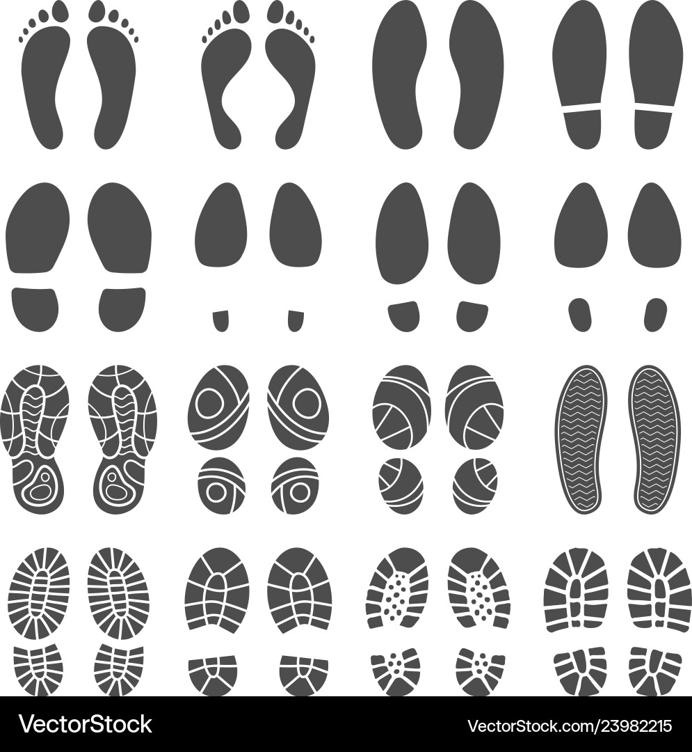 Footprints silhouettes barefoot steps prints Vector Image