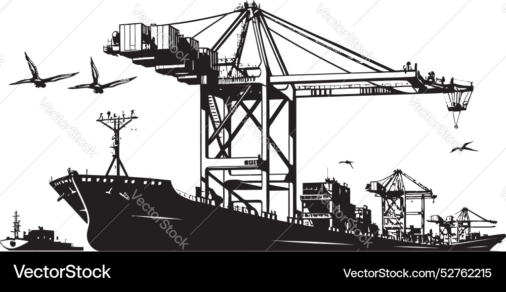 Loading crane emblem industrial cargo ship logo Vector Image