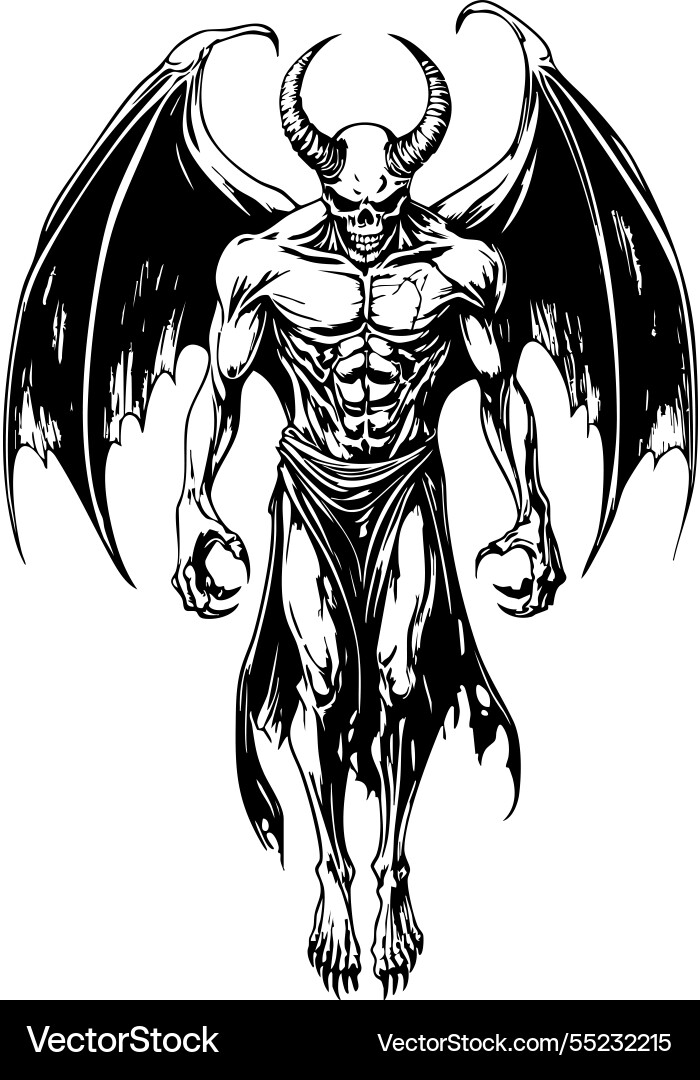 Monochrome Winged Demon - Horror Art Royalty Free Vector