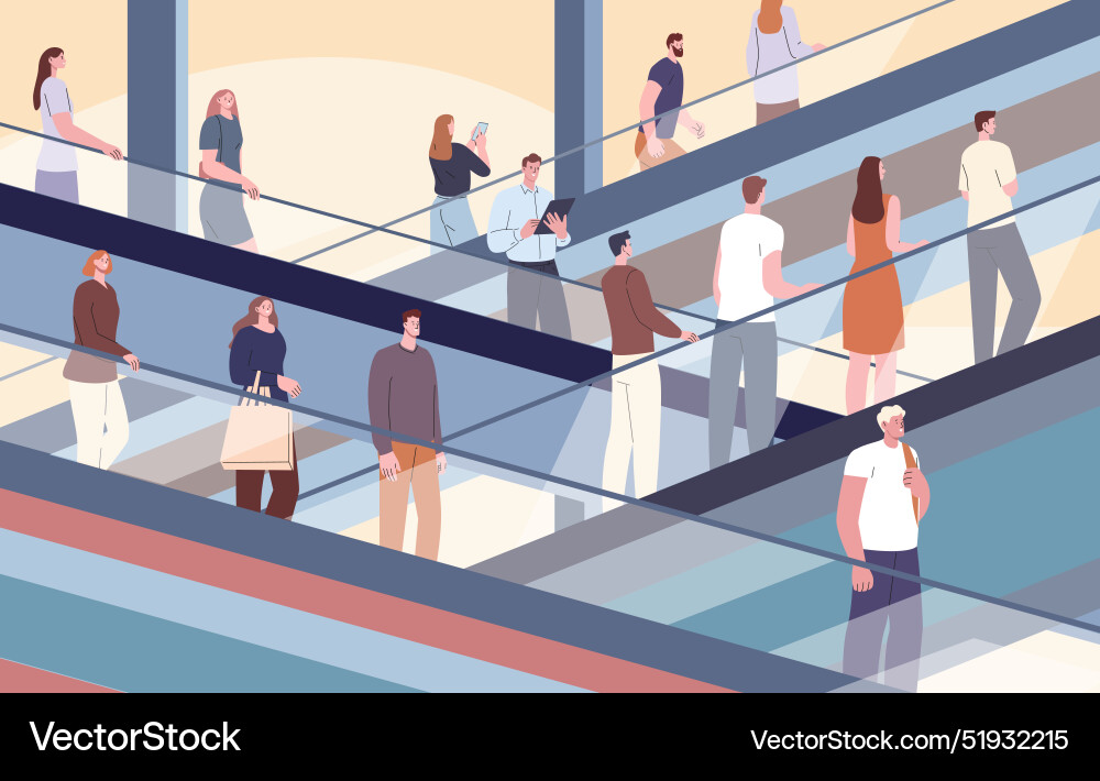 People on escalators men women move up and down Vector Image