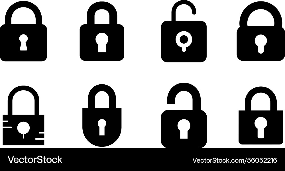 Collection of full black lock icon Royalty Free Vector Image