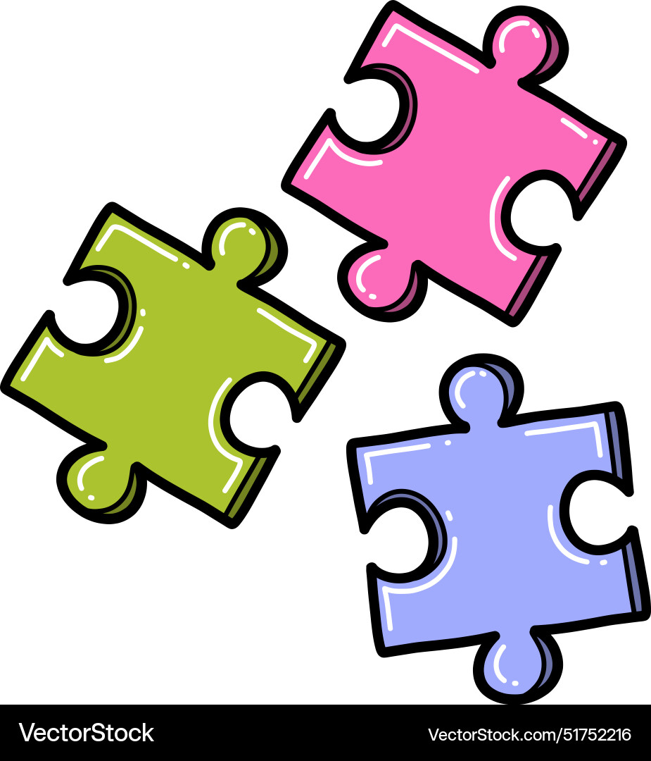 Jigsaw puzzle colorful pieces doodle line art Vector Image