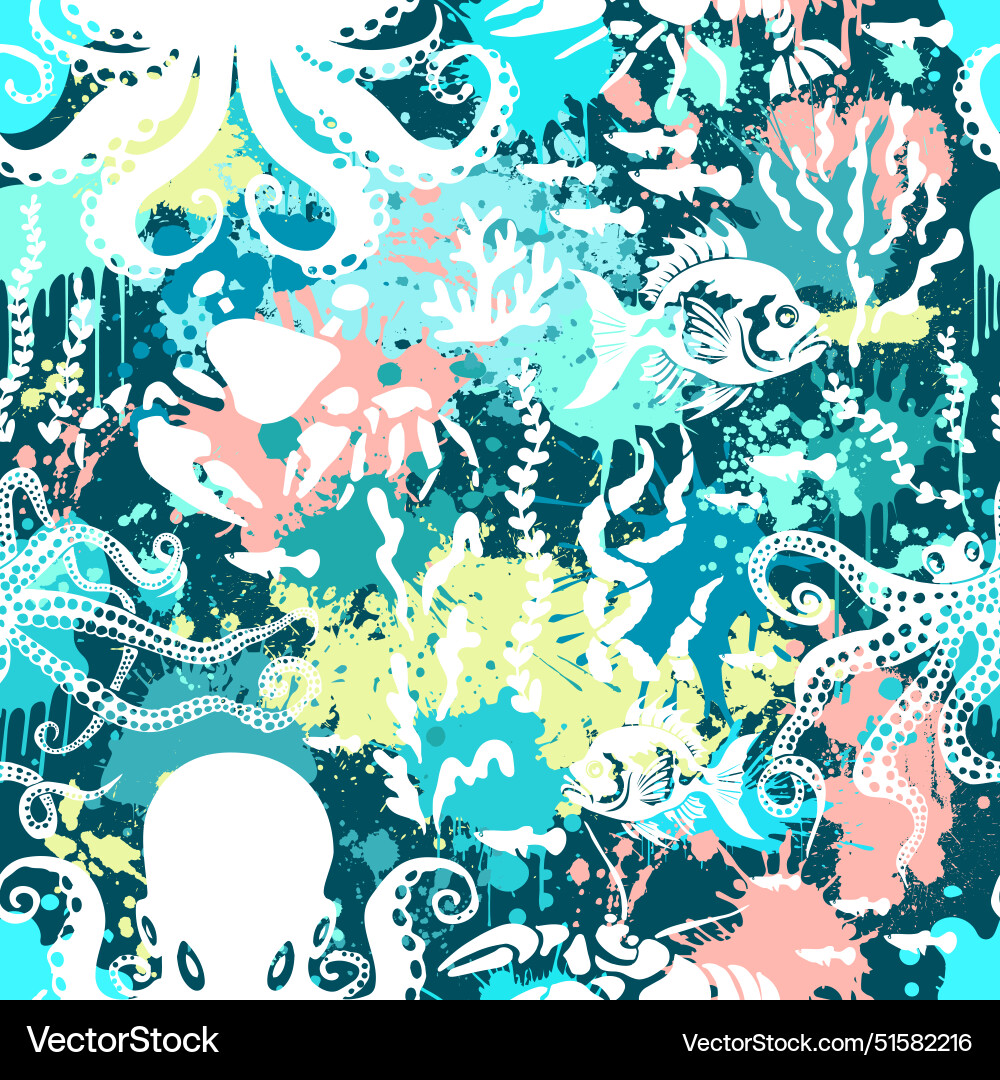 Seamless pattern sea inhabitants hand drawing Vector Image