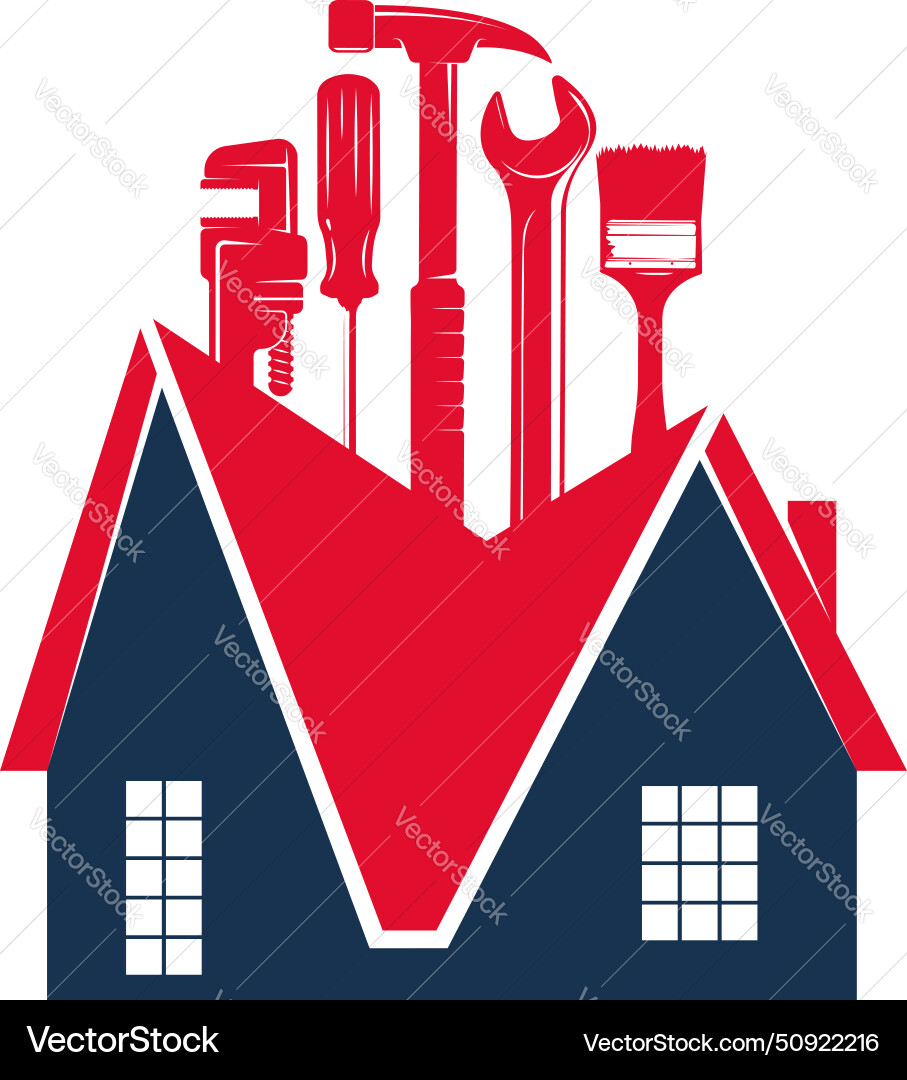 Set of construction tools and house symbol Vector Image