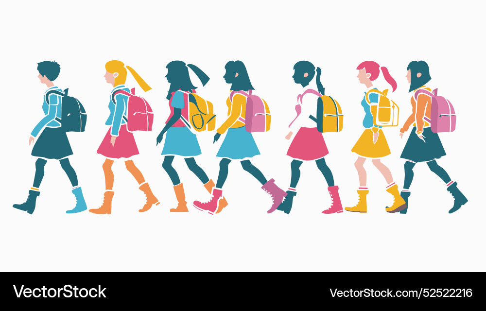 Students wearing colorful uniforms walking Vector Image