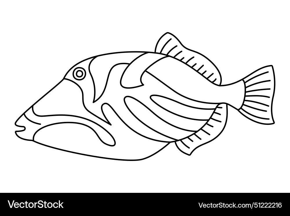 Tropical fish hand drawn line art coloring page Vector Image