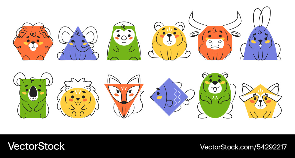 Cute geometric shapes and figures with funny Vector Image