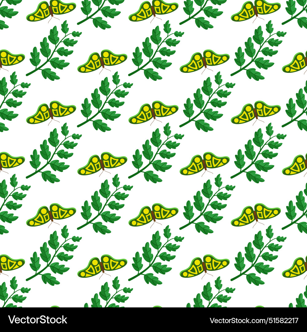 Flat butterflies pattern with leaf Royalty Free Vector Image