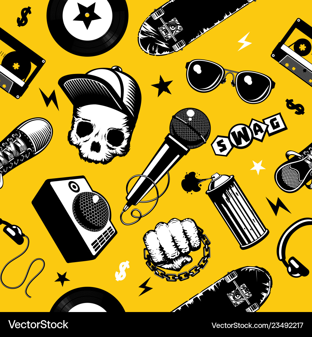 Hip-hop seamless pattern with music equipment Vector Image