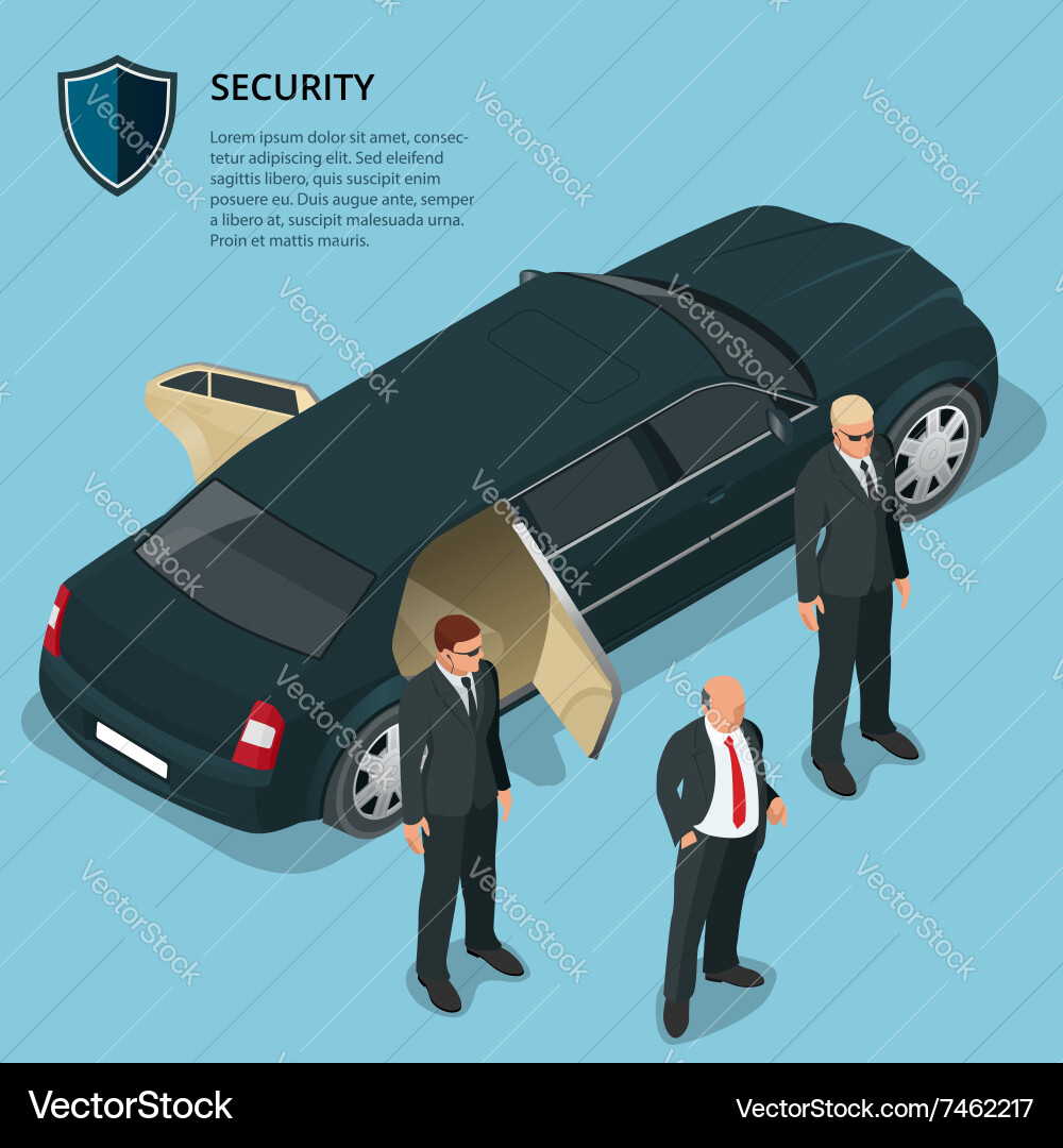 Security officers protects car with vip person Vector Image