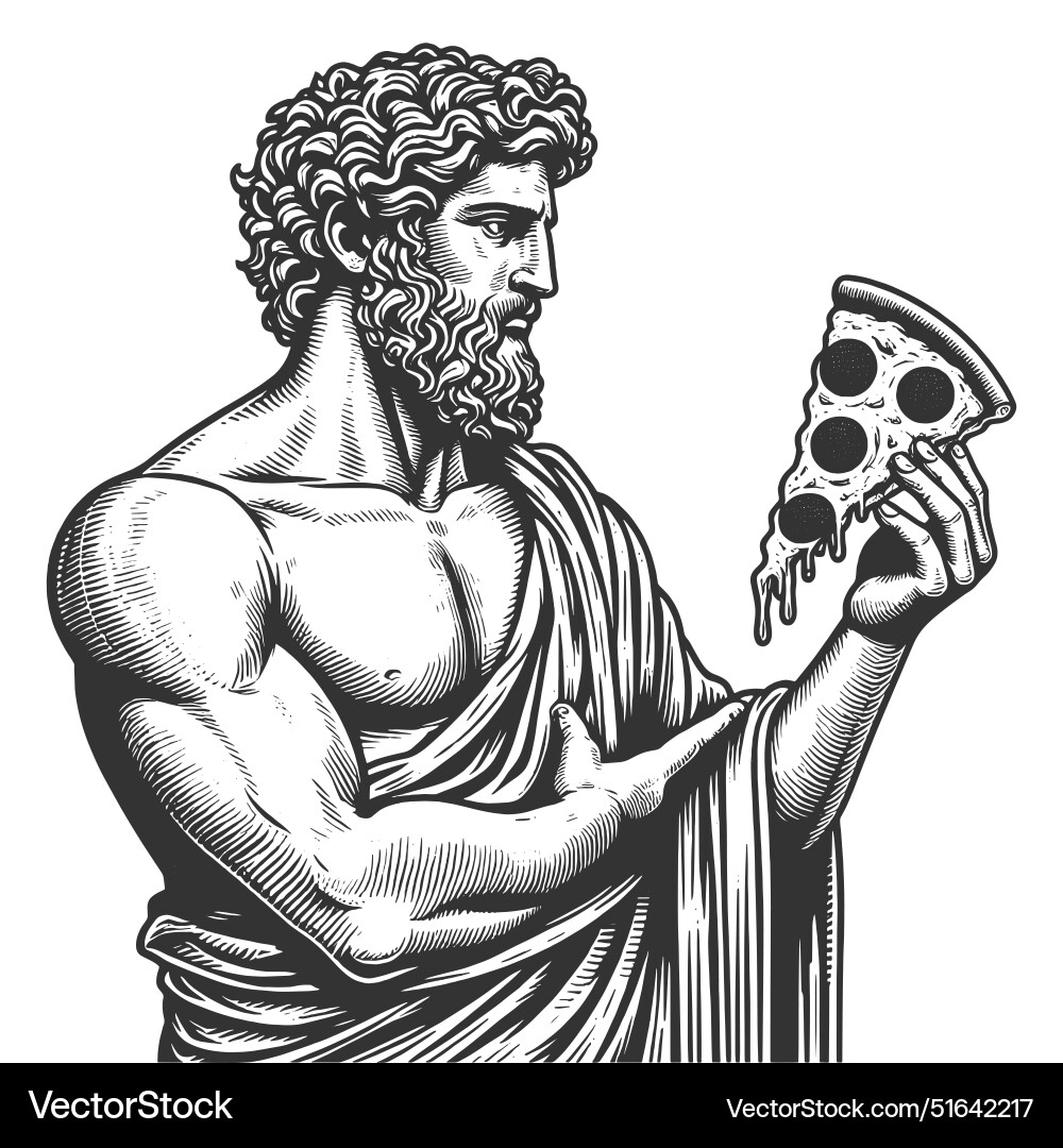 Statue eating a slice of pizza engraving Vector Image Statue eating a slice of pizza engraving Vector Image