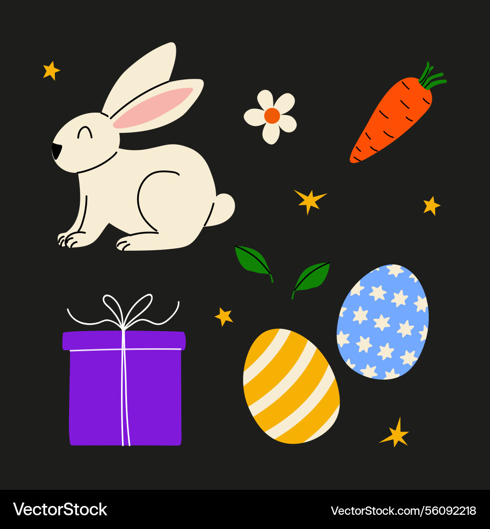 Easter bunny with decorative eggs carrot gift Vector Image