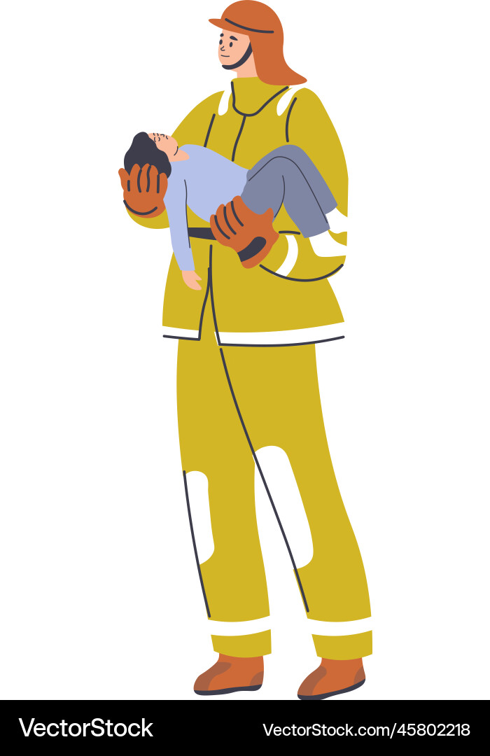 Firefighter with child fireman saving people Vector Image