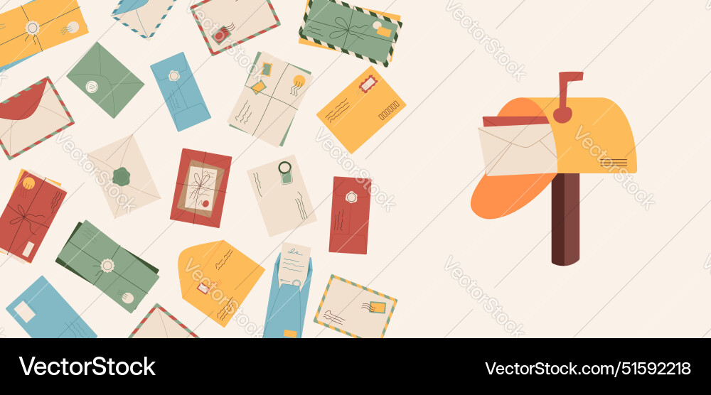 Flat mailbox with paper mail and letters Vector Image