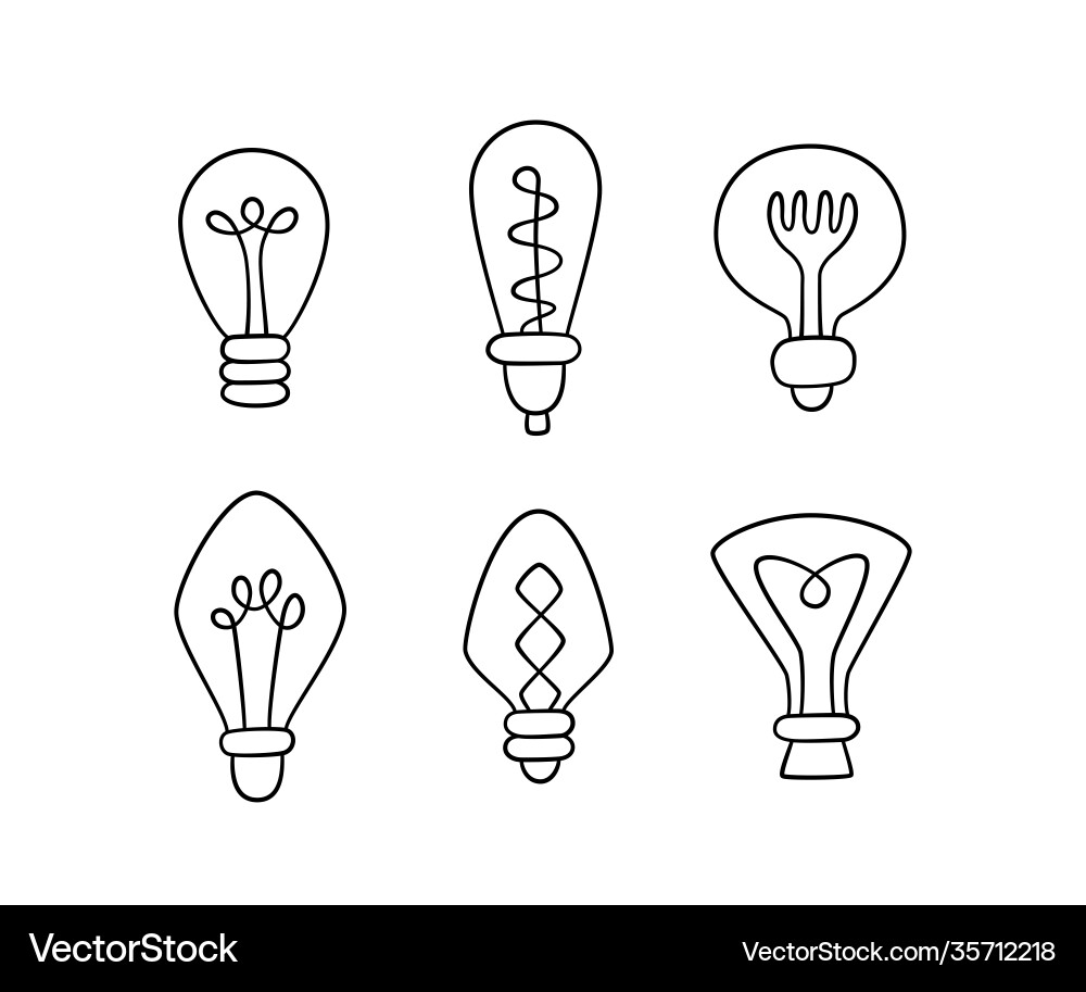 Hand drawn light bulbs collection loft lamps Vector Image
