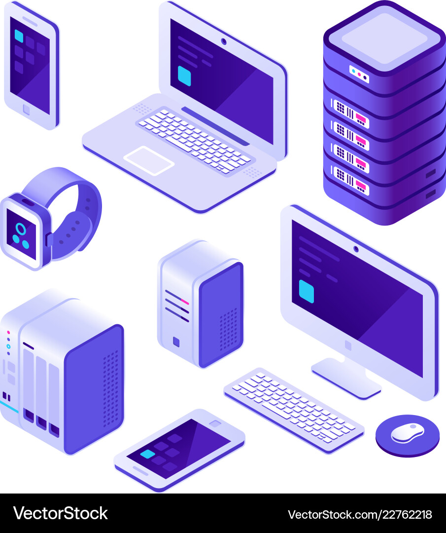 Mobile devices isometric set computer server Vector Image