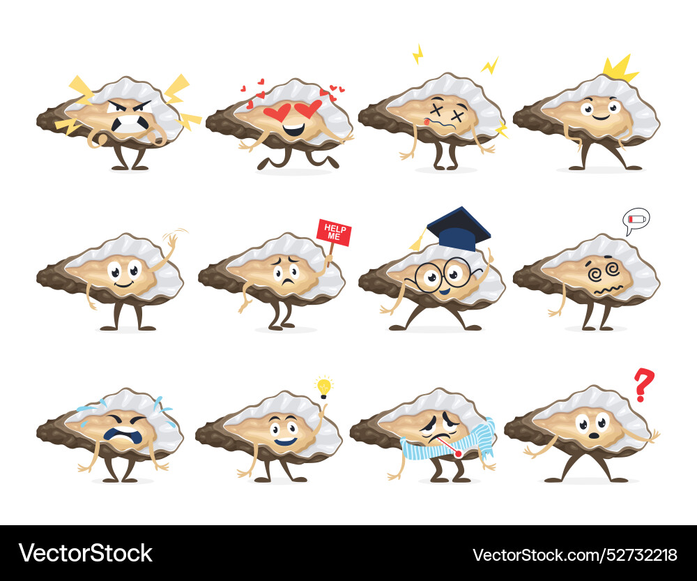 Oyster comic character underwater mollusk Vector Image