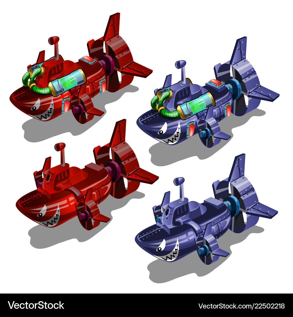 Set of submarines in the style multi-colored Vector Image