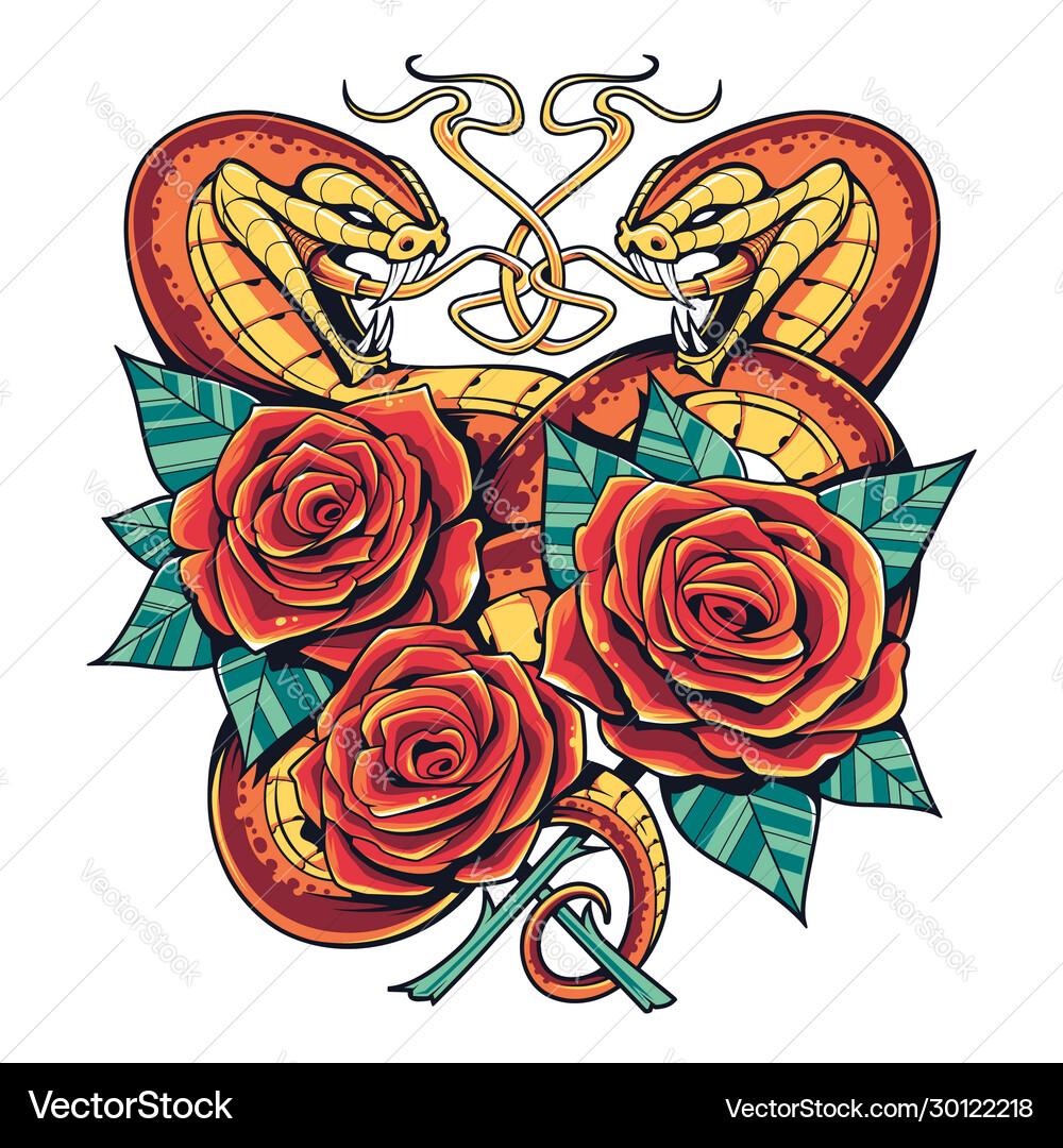 Snakes with roses art Royalty Free Vector Image