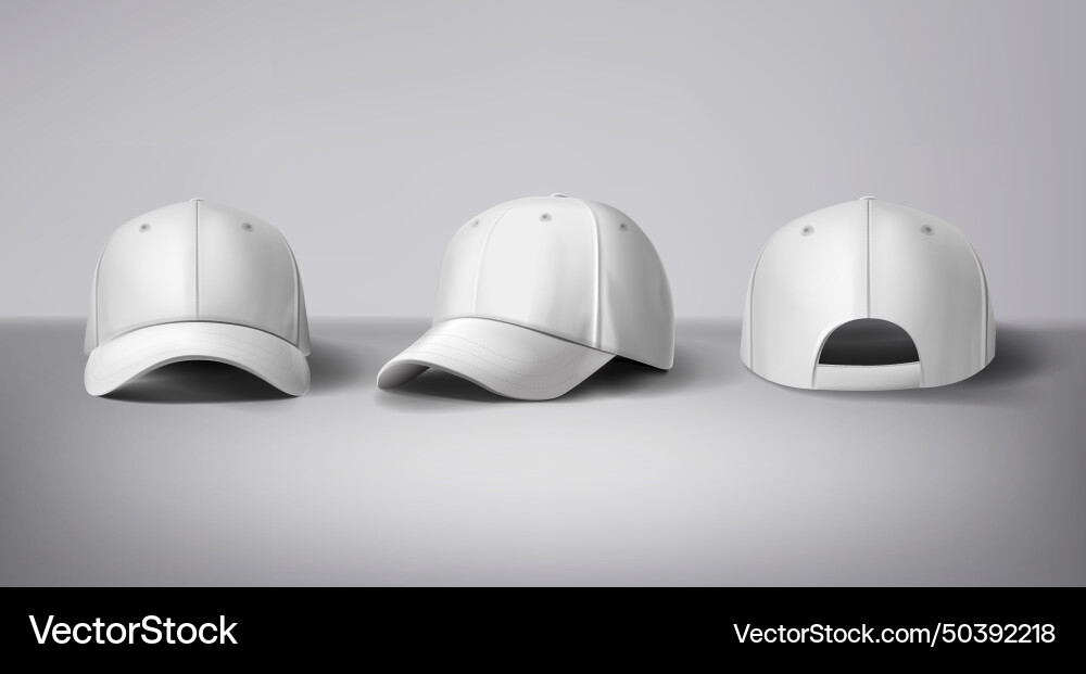 White baseball caps mock up a gray background Vector Image