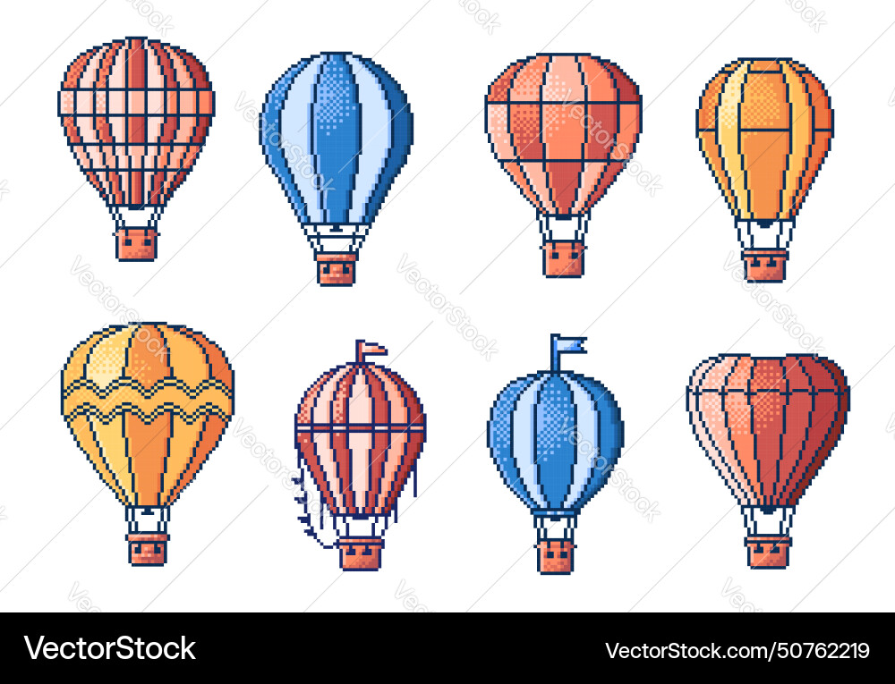 8 bit pixel hot air balloons arcade game asset Vector Image