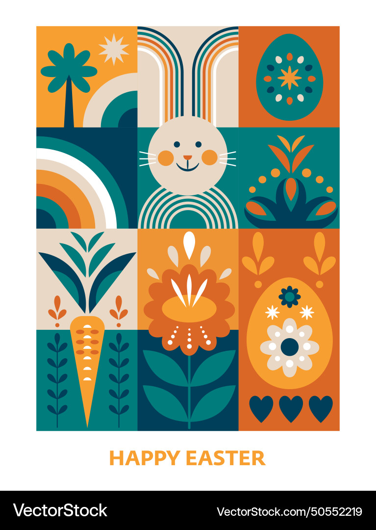 Happy easter card design egg in geome Royalty Free Vector