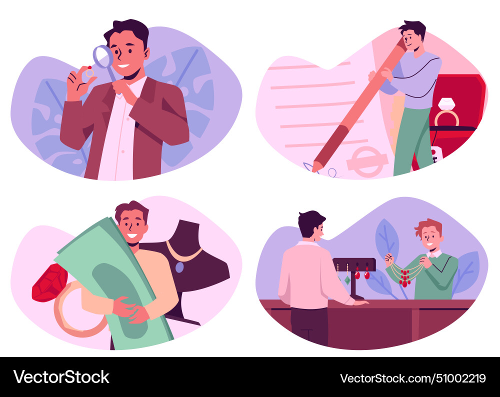 People in pawnshop set of cartoon style Royalty Free Vector People in pawnshop set of cartoon style Royalty Free Vector
