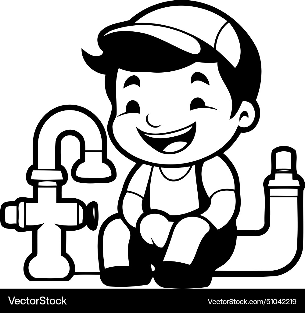Plumber with water pipe character Royalty Free Vector Image