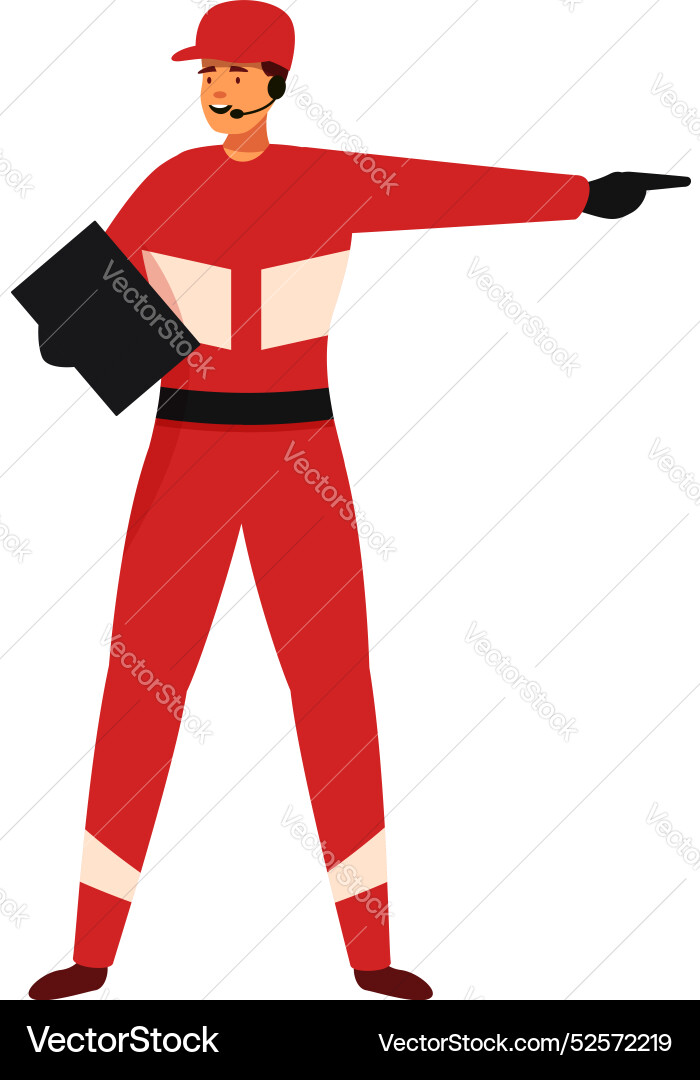 Racing team member giving instructions holding Vector Image