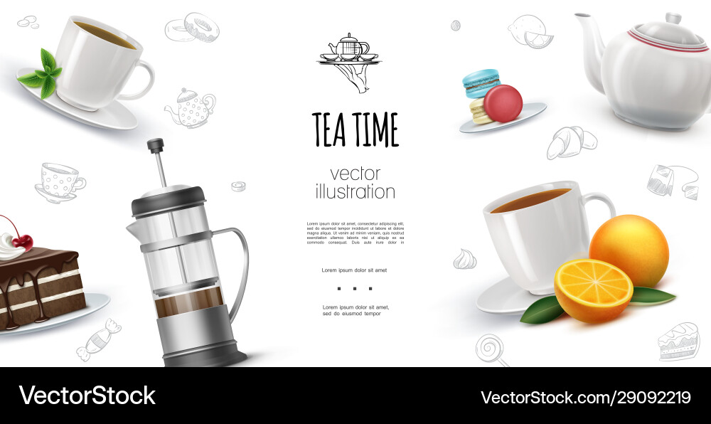 Realistic tea time background Royalty Free Vector Image