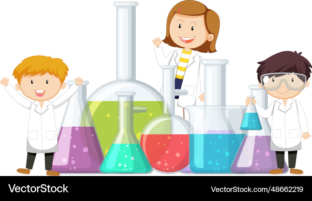 Science logo banner with cartoon scientists Vector Image