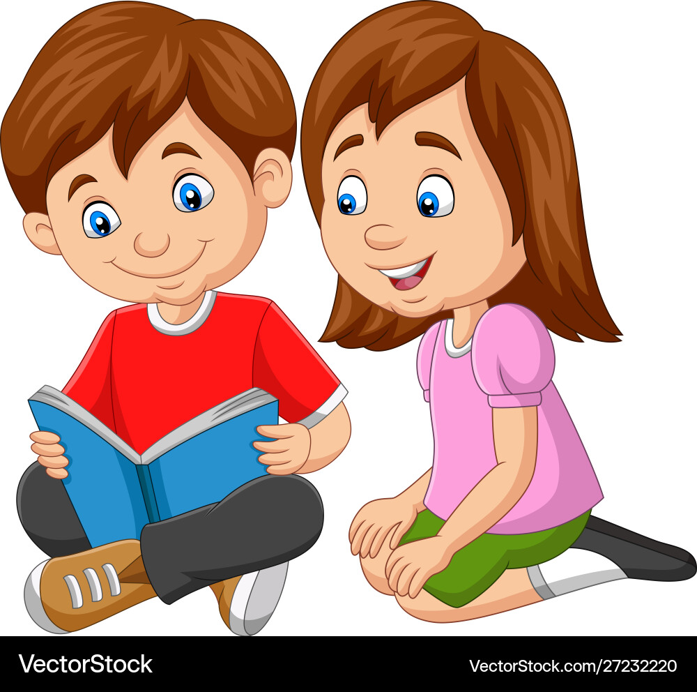 Boy And Girl Reading Book Clipart