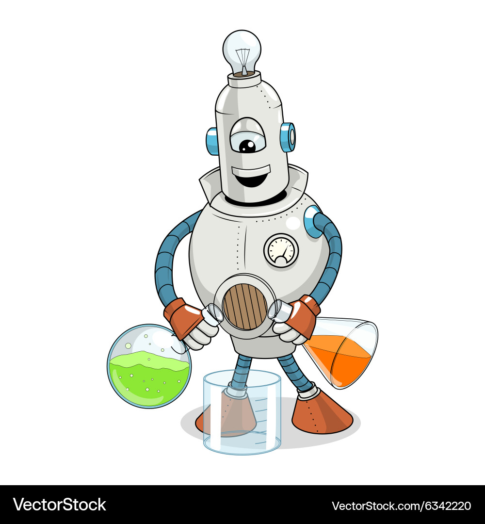 Cartoon robot science experiment Royalty Free Vector Image