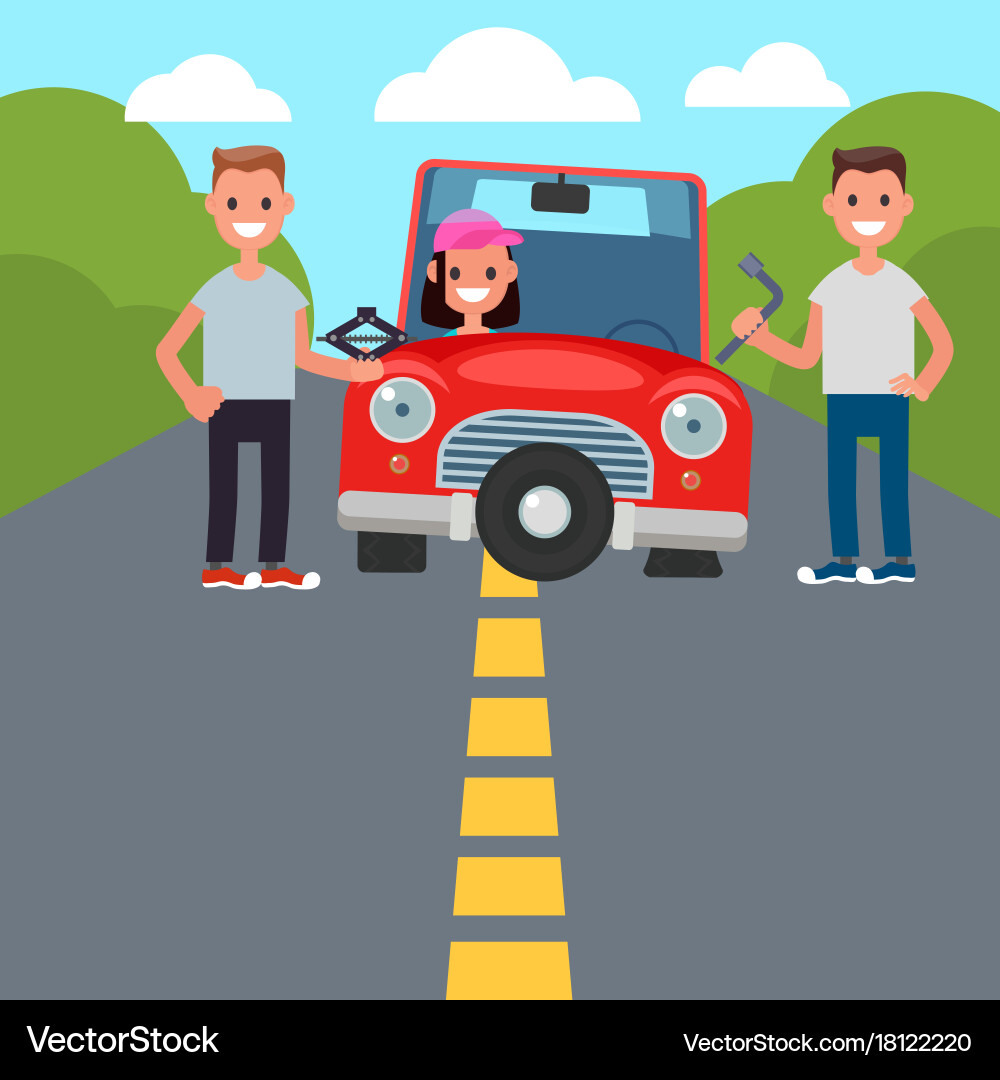 Flat design car driving characters sharing Vector Image