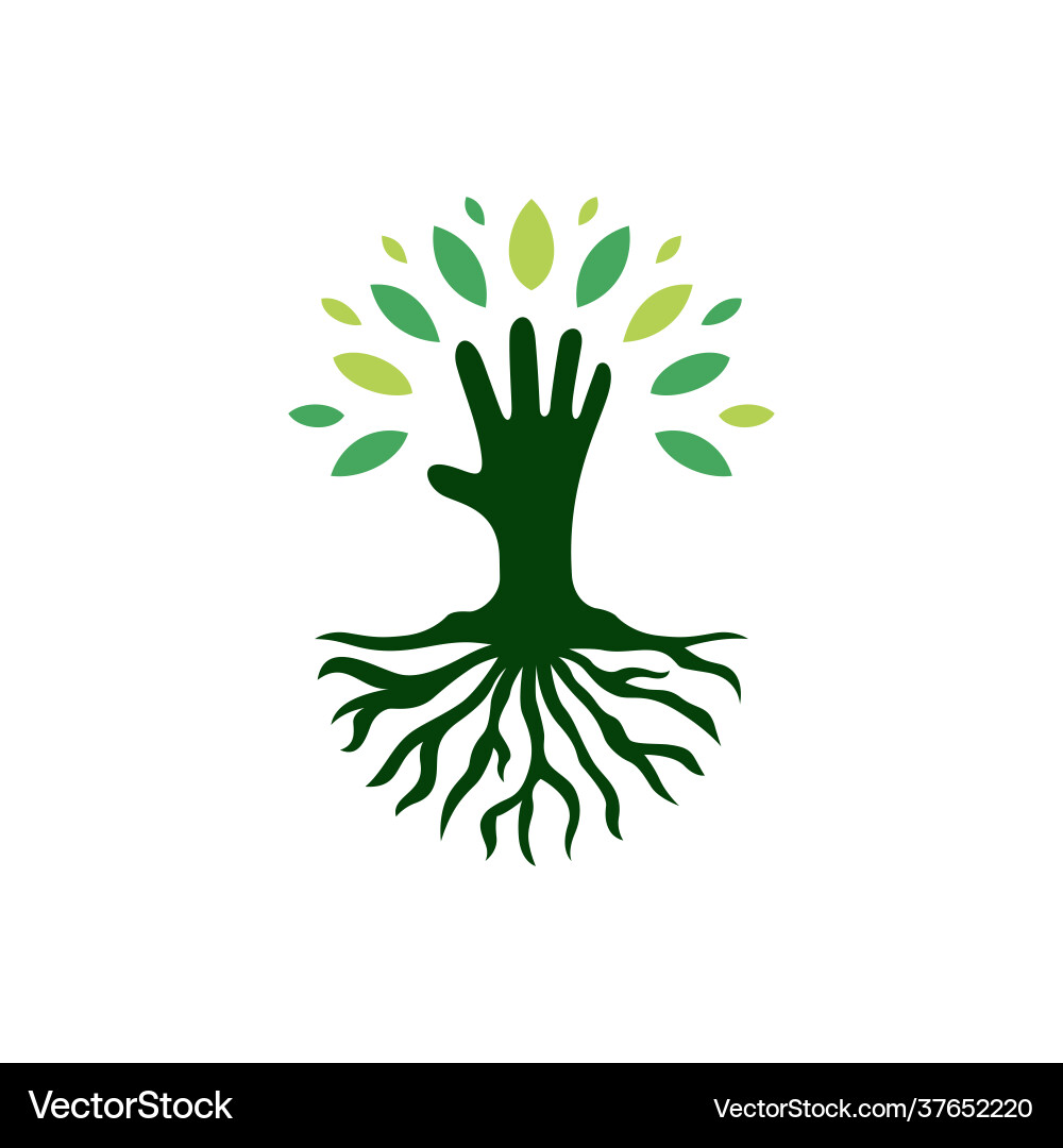 Kid hand tree root logo icon Royalty Free Vector Image