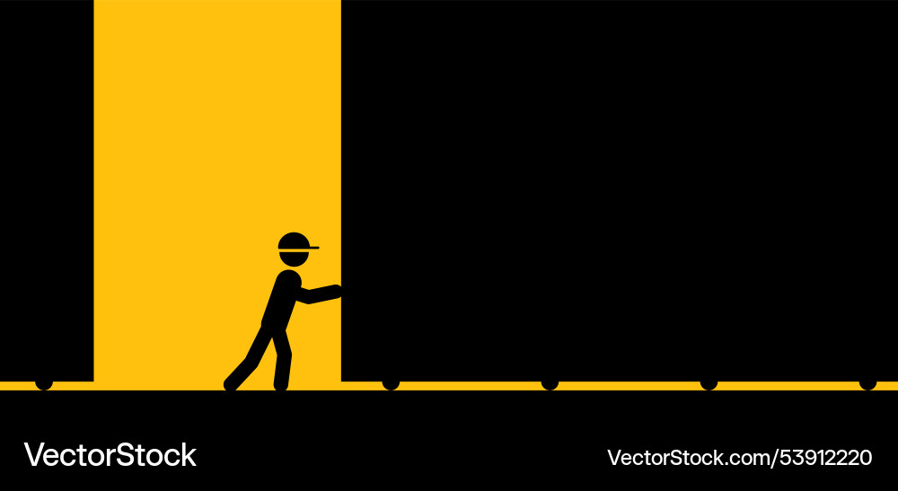 Man pushing the door open workman Royalty Free Vector Image