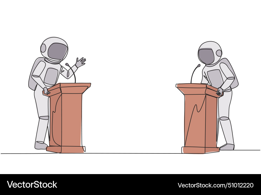 Single continuous line drawing two astronauts Vector Image Single continuous line drawing two astronauts Vector Image