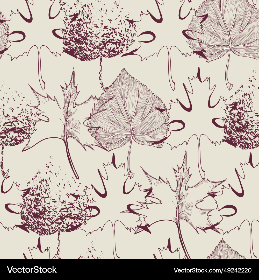 Various leaves graphic monochrome seamless pattern