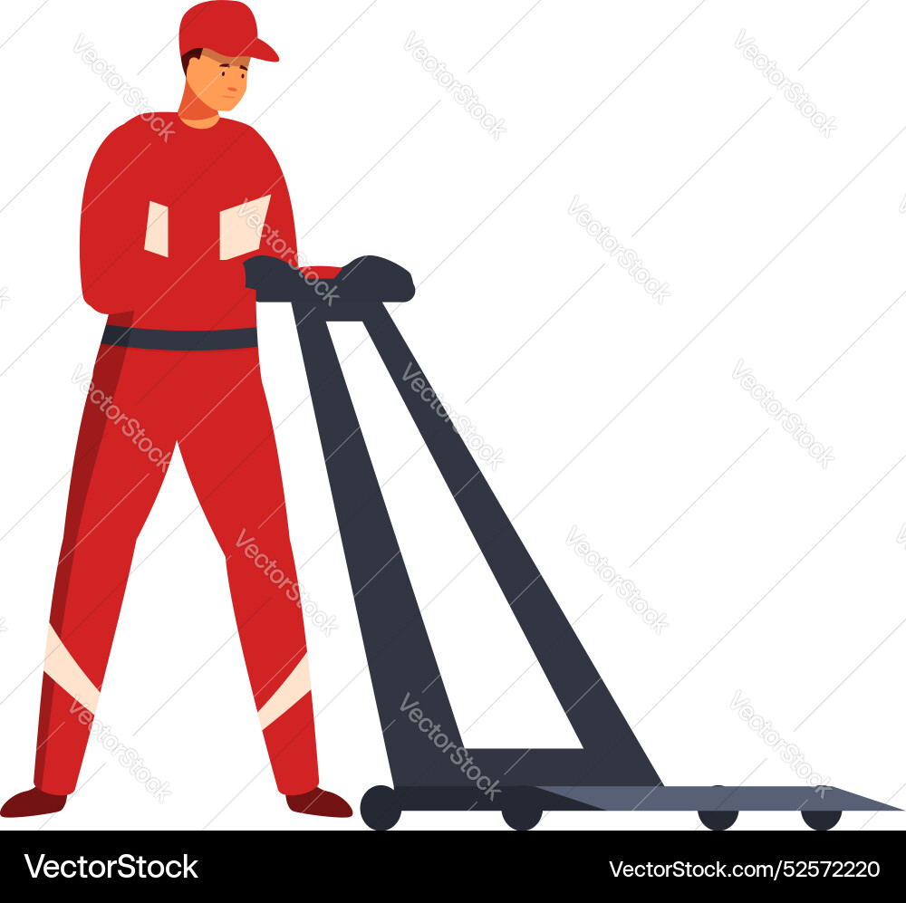 Warehouse worker pushing manual pallet truck Vector Image