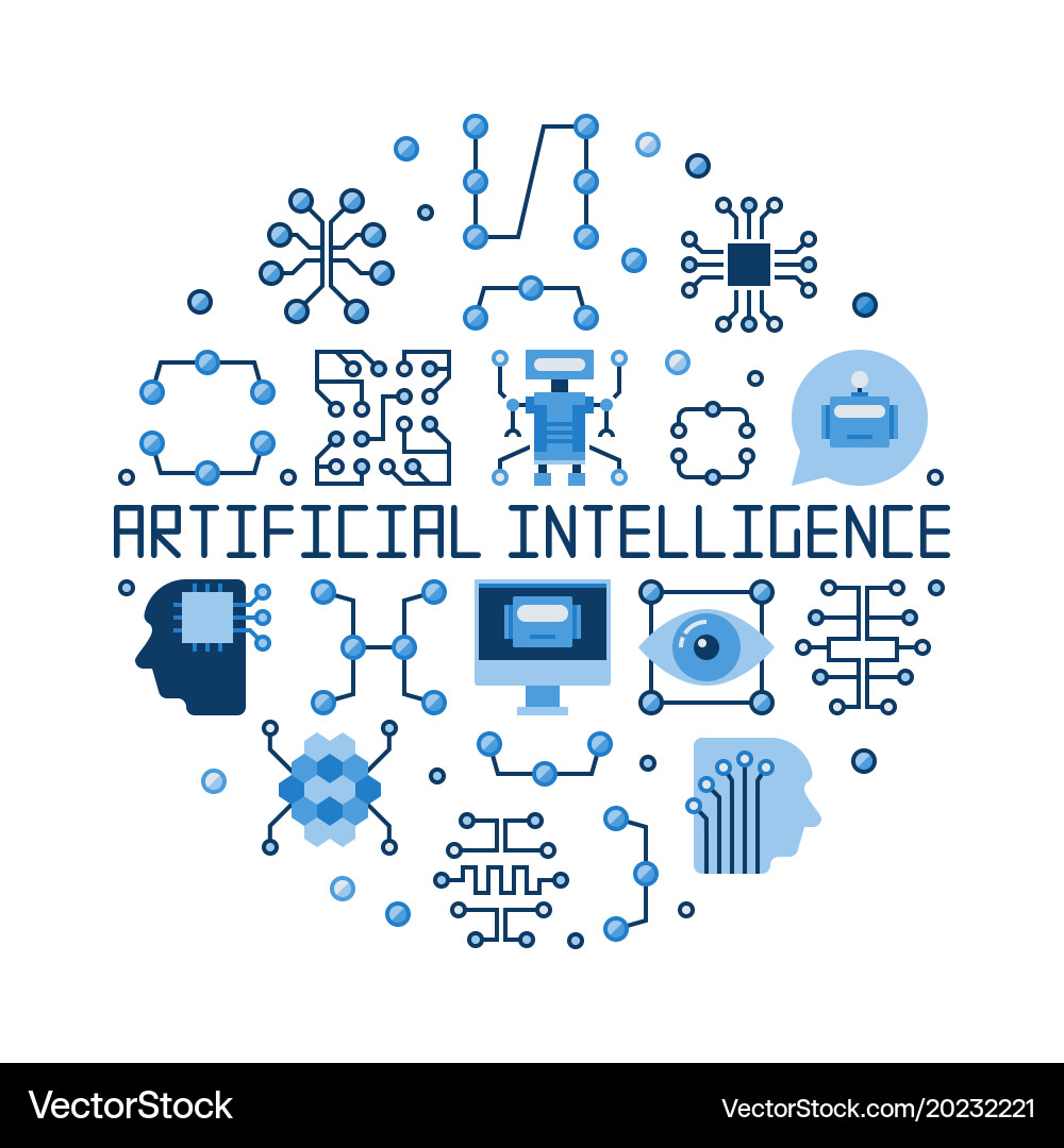AI Technology Round Icons Royalty Free Vector Image