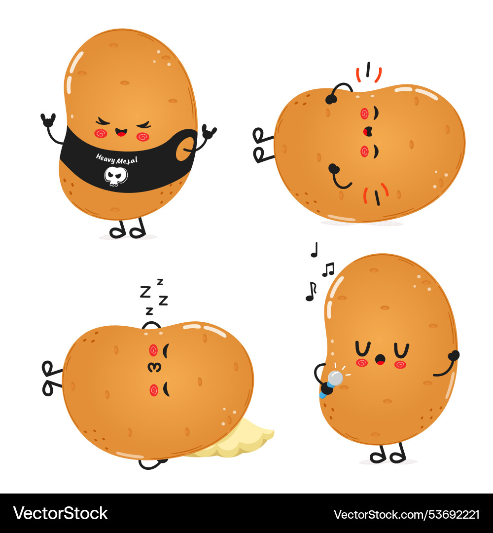 Funny potato characters bundle set hand Royalty Free Vector