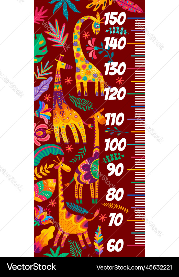 Kids height chart with cartoon african giraffes Vector Image
