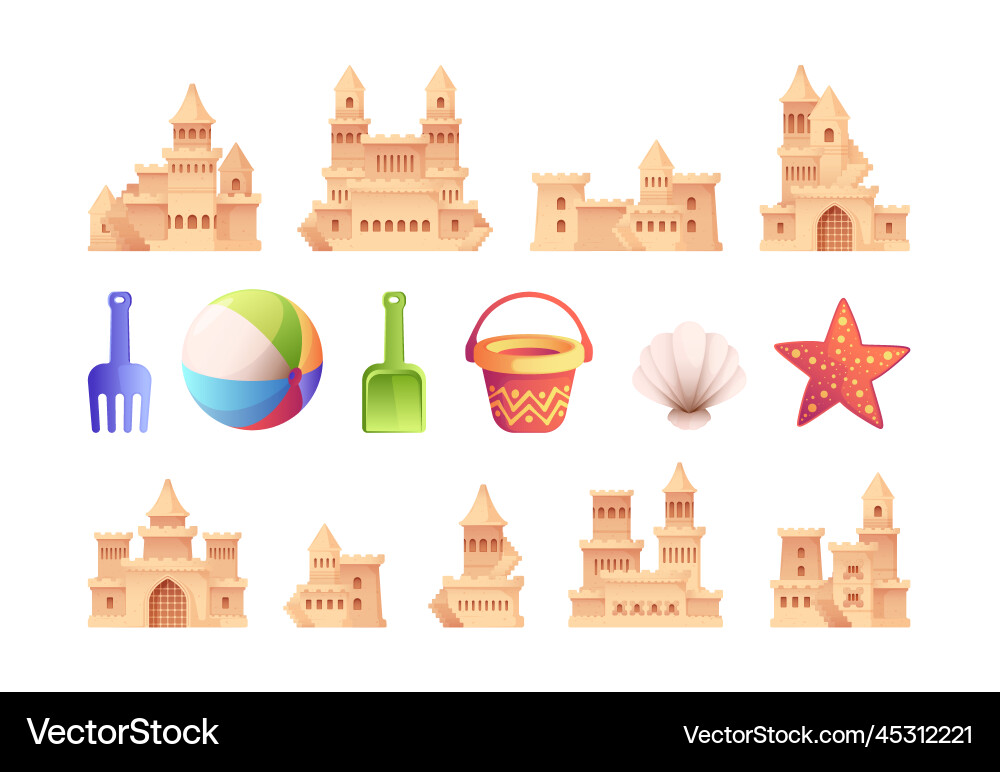 Kids Sandcastle Building Set - Summer Beach Vector Image