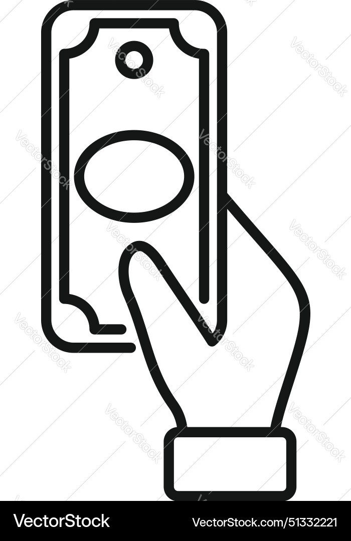 Line icon depicting a hand holding bill Royalty Free Vector