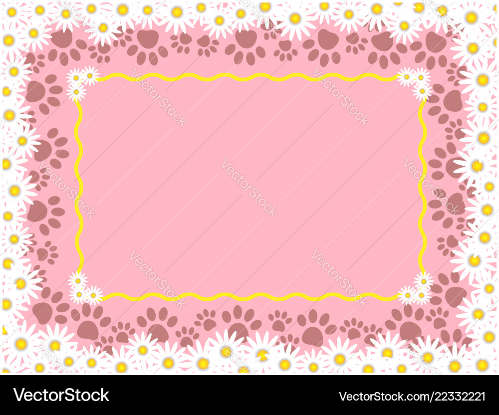 Pink Floral Frame with Paw Prints Royalty Free Vector Image
