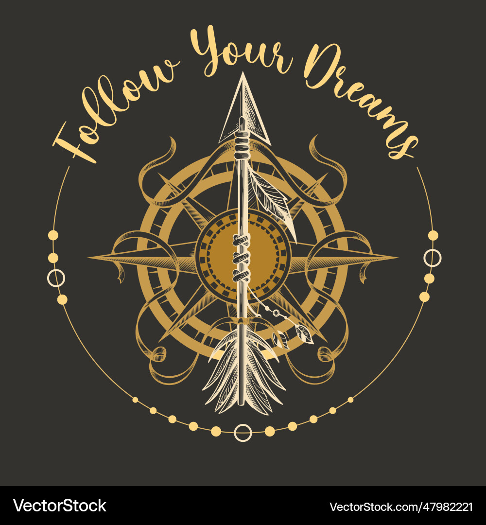 Pointing indian arrow and compass Royalty Free Vector Image